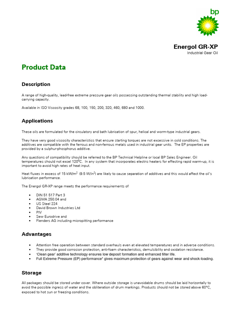 Energol GR-XP 320 Gear Oil Overview | PDF