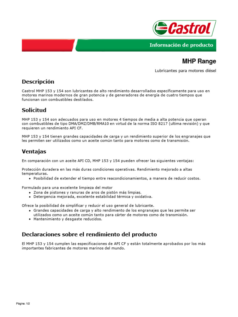 Ficha Técnica de Castrol MHP 153 | PDF | Lubricante | Engranaje