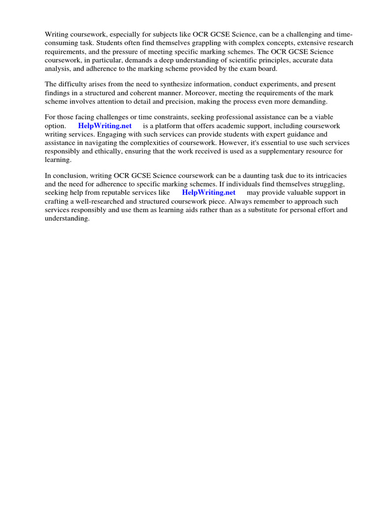 Ocr Gcse Science Coursework Mark Scheme | PDF