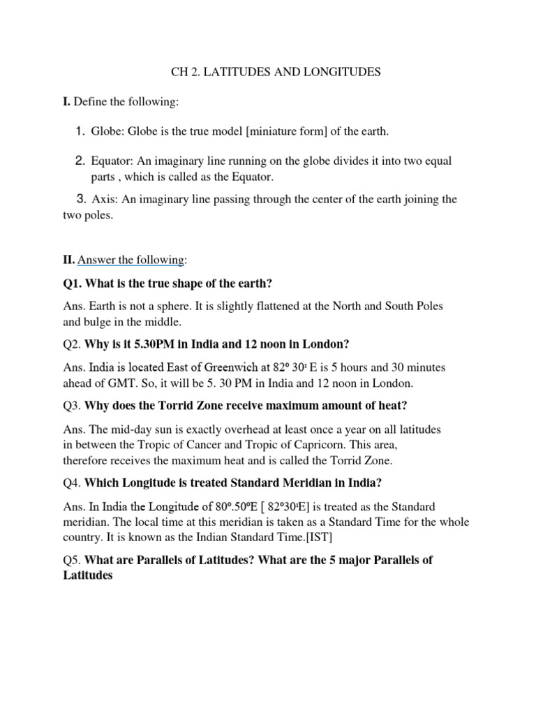 Class 6 Geo Notes Pdf Latitude Equator