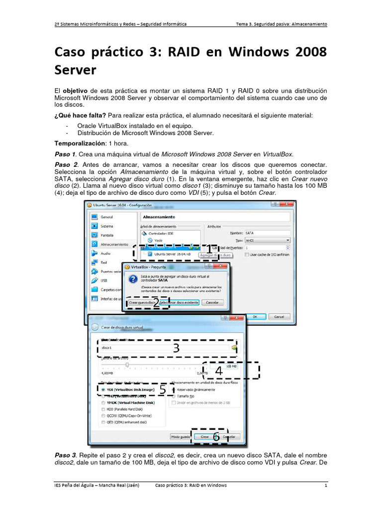 Tema 3. Caso Práctico 3 - RAID 1 y 0 en W2008 Server | PDF | Archivo de ...