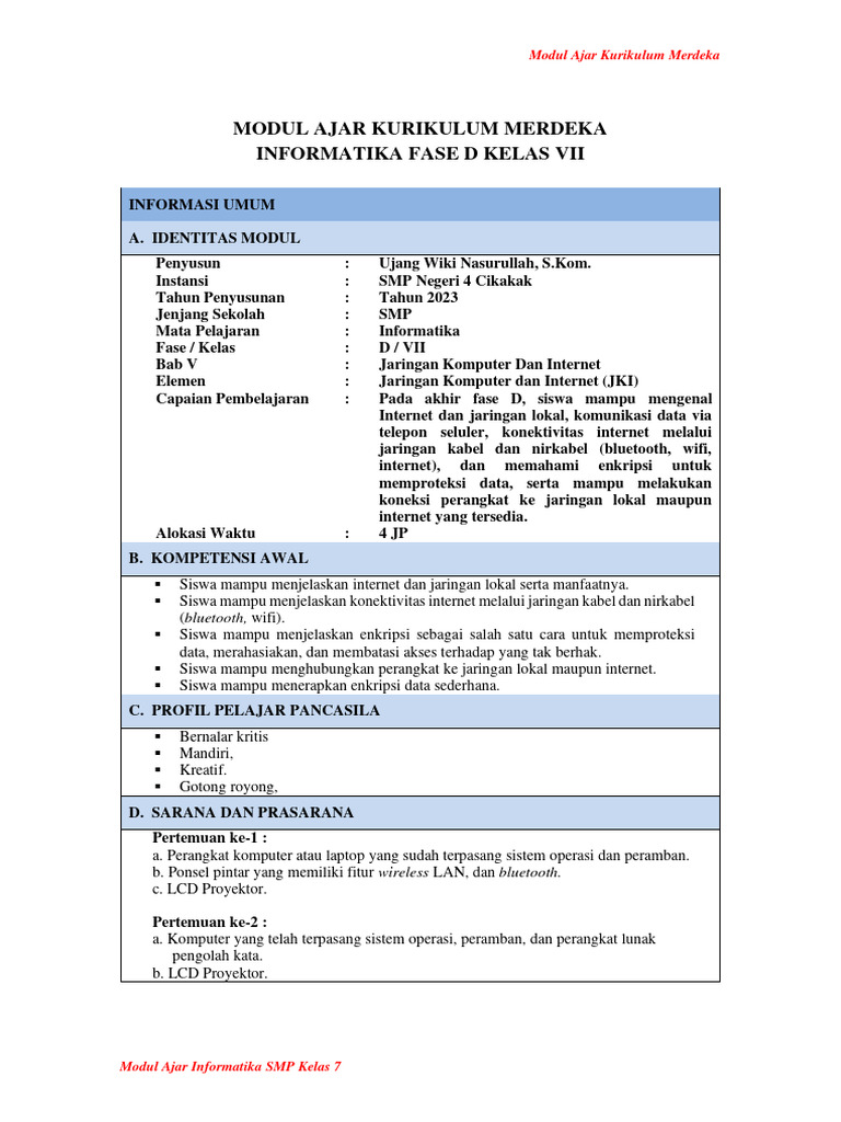 Modul Ajar BAB 5 Jaringan Komputer Dan Internet | PDF