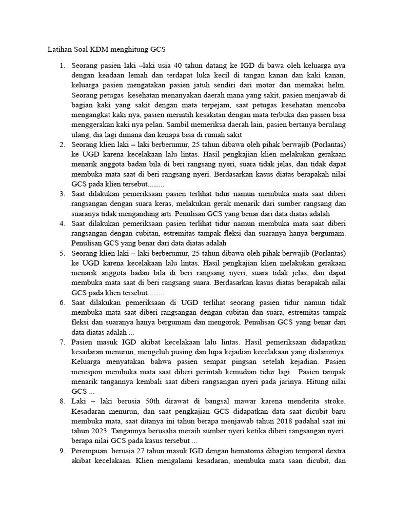 Latihan Menghitung GCS Pasien Kecelakaan | PDF | Sains & Matematika