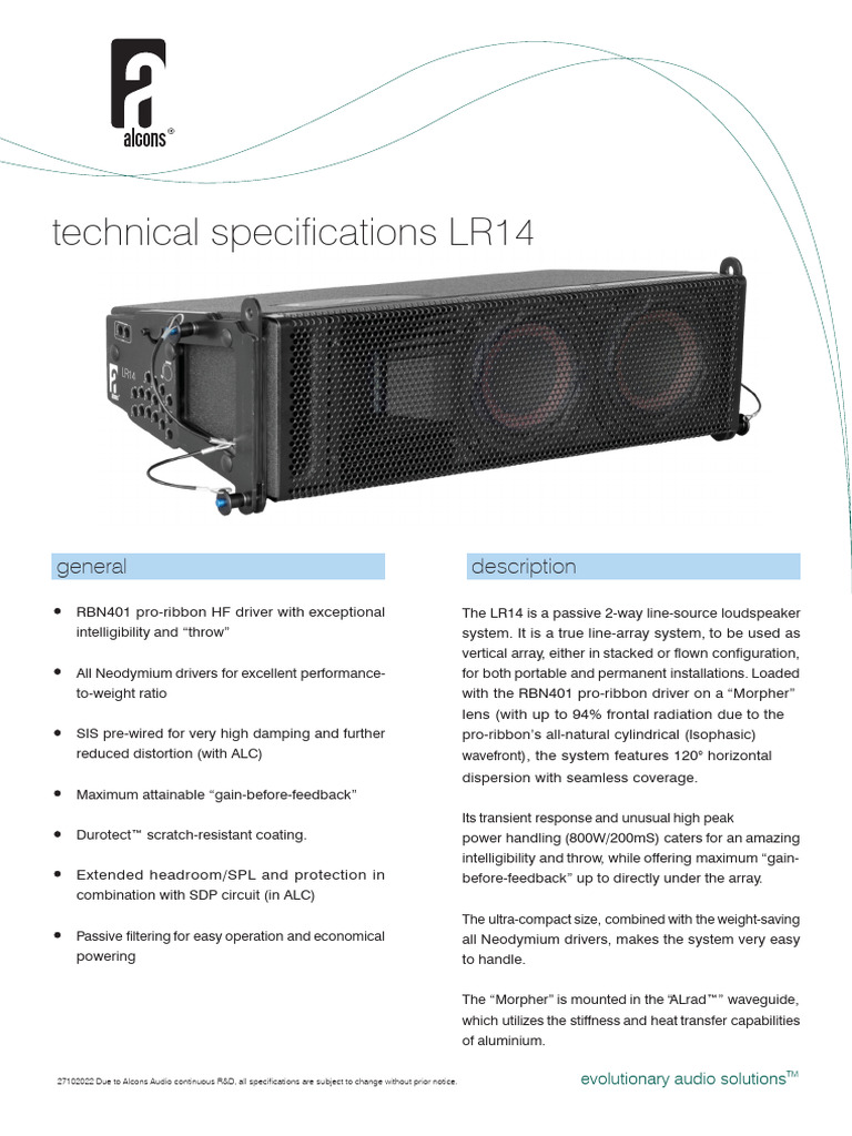 Alcons-LR14-120-tech-specs 2 | PDF | Loudspeaker | Decibel