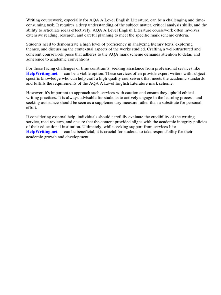 Aqa A Level English Literature Coursework Mark Scheme | PDF | Facebook | Linked In