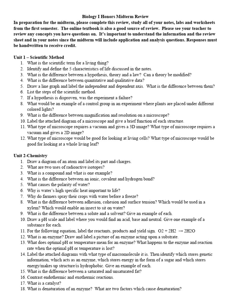 Biology Midterm Review 2023 | PDF | Dominance (Genetics) | Genotype