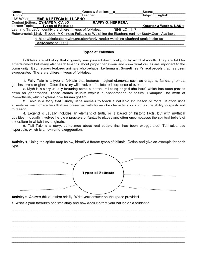 Eng8 Q3 W6 Las1 | PDF | Folklore | Oral Tradition