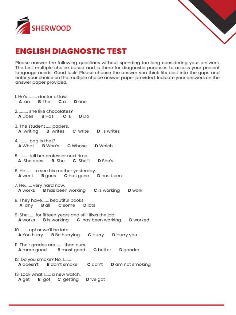 English Diagnostic Test Instructions | PDF