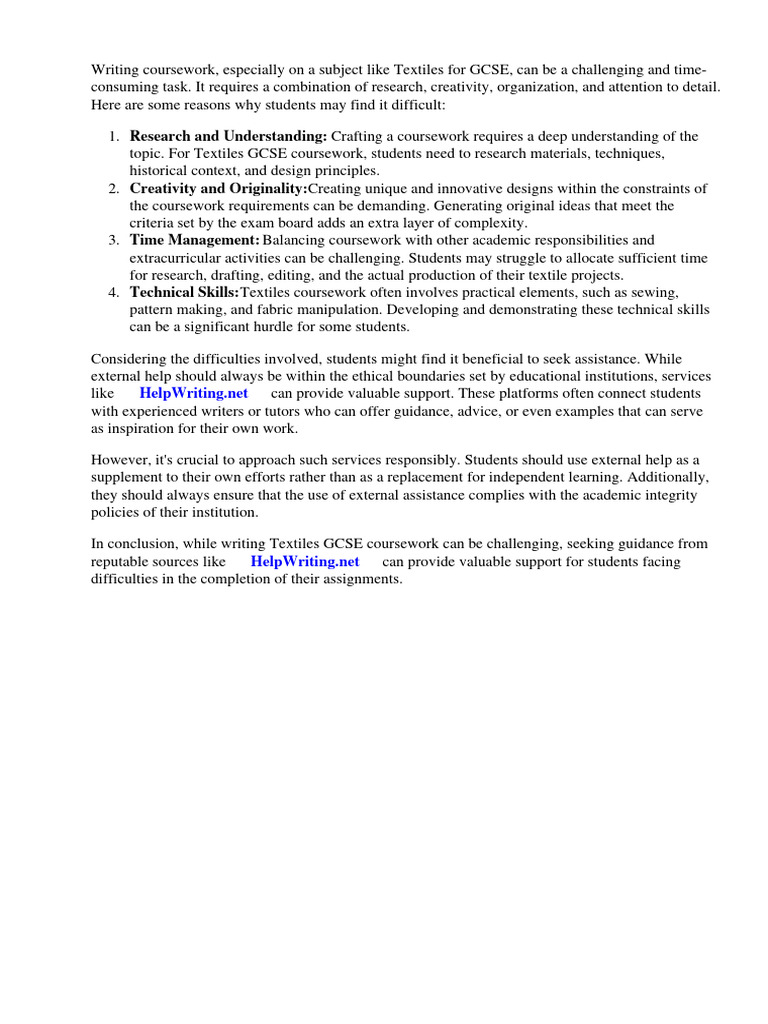 Textiles Gcse Coursework Examples Aqa | PDF