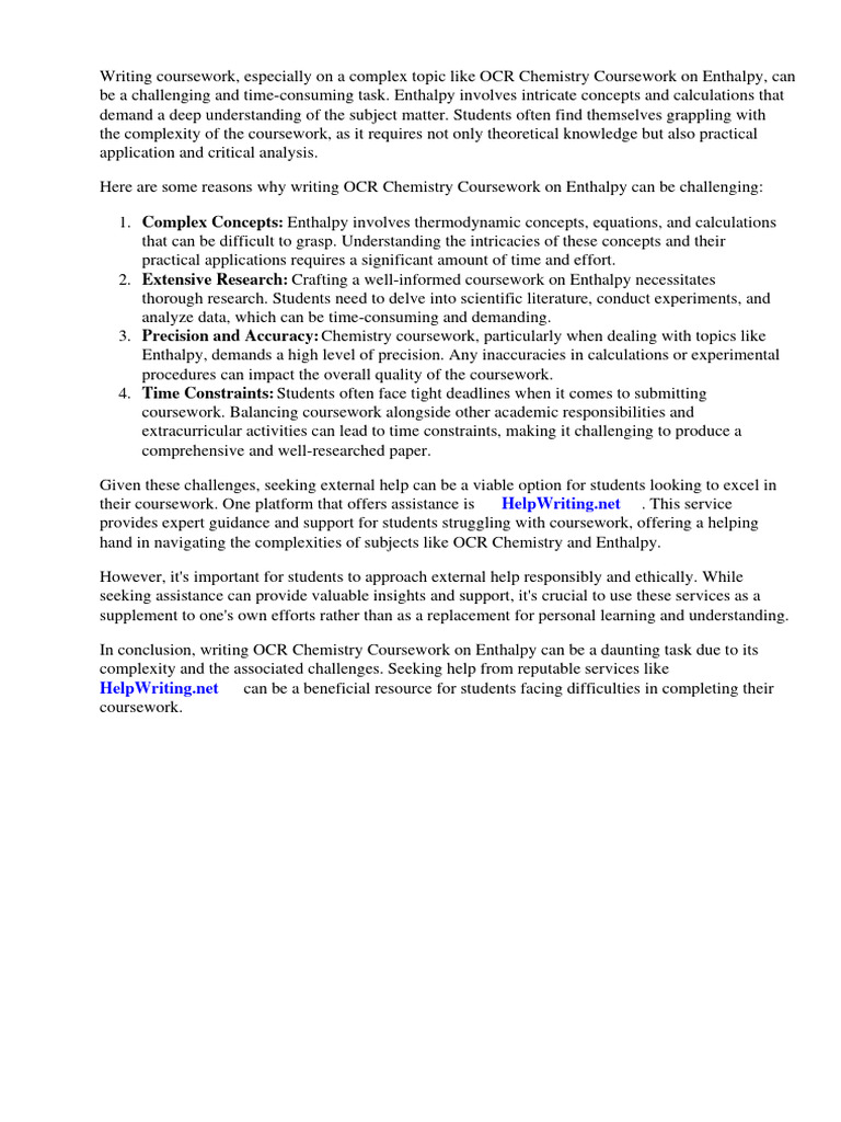 Ocr Chemistry Coursework Enthalpy | PDF | Enthalpy | Facebook