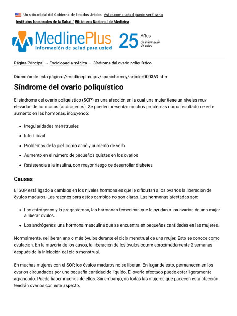 Síndrome Del Ovario Poliquístico Medlineplus Enciclopedia Médica 5409