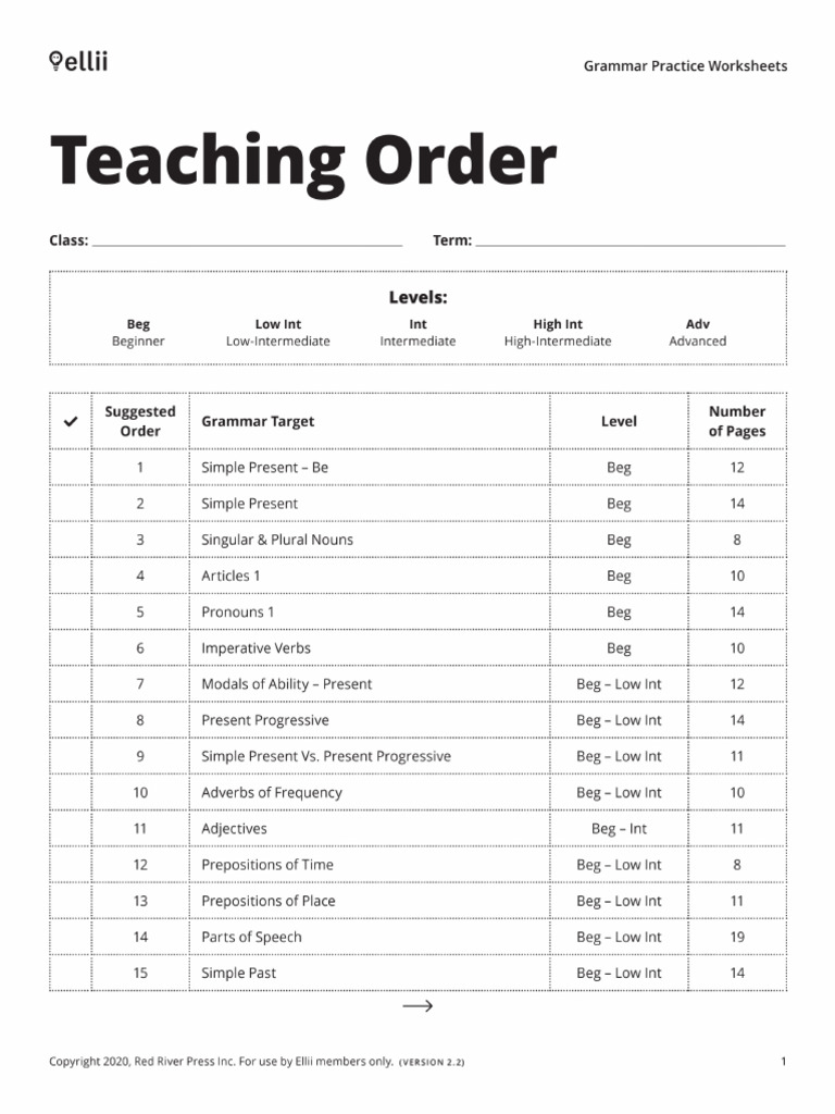Teaching Order - Ellii (Formerly ESL Library) | PDF
