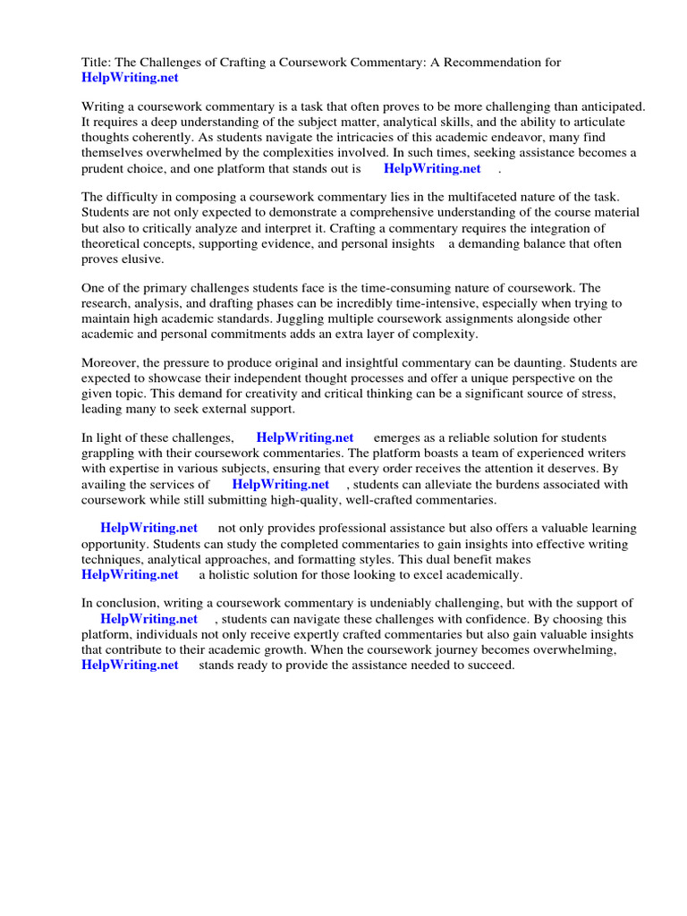 How To Write A Coursework Commentary | PDF