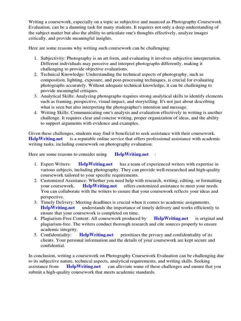Photography Coursework Evaluation | PDF | Evaluation | Knowledge