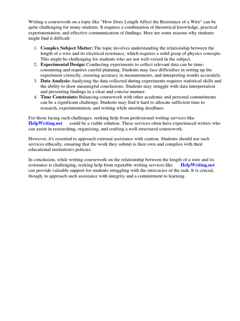 How Does Length Affect The Resistance Of A Wire Coursework Pdf Electrical Resistance And
