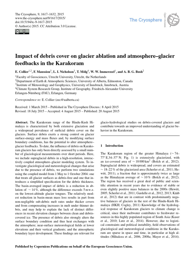 Collier - Impact of Debris Cover On Glacier Ablation and Atmosphere ...