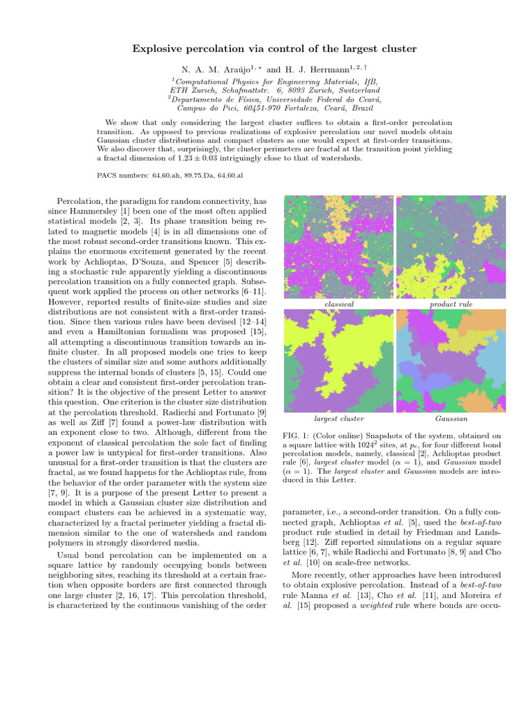 Explosive Percolation Via Control of The Largest Cluster | PDF | Phase Transition | Mathematics