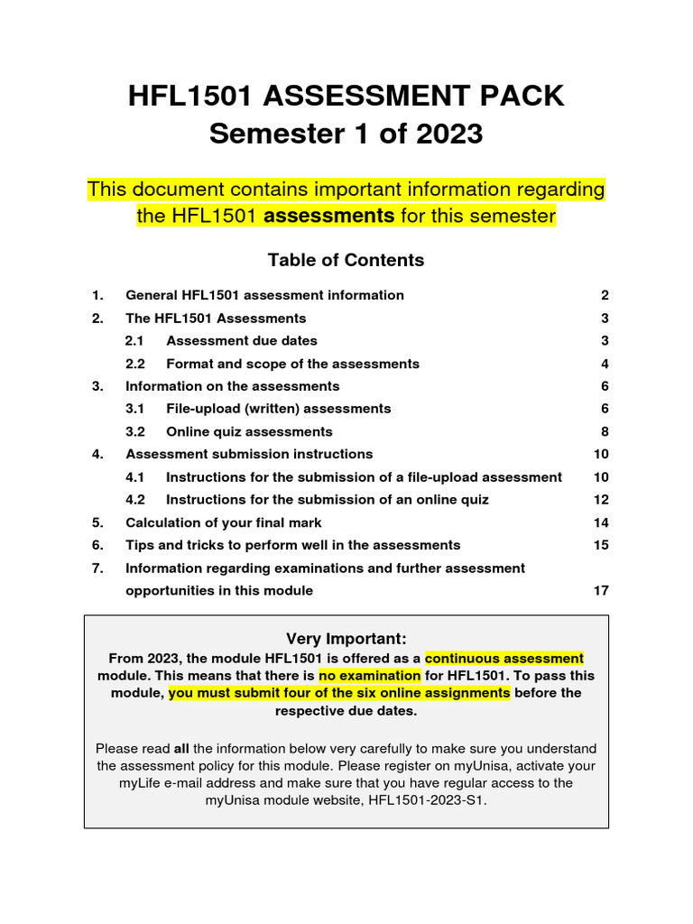 HFL1501 Assessment Pack Semester 1 2023 | PDF | Online And Offline | Plagiarism