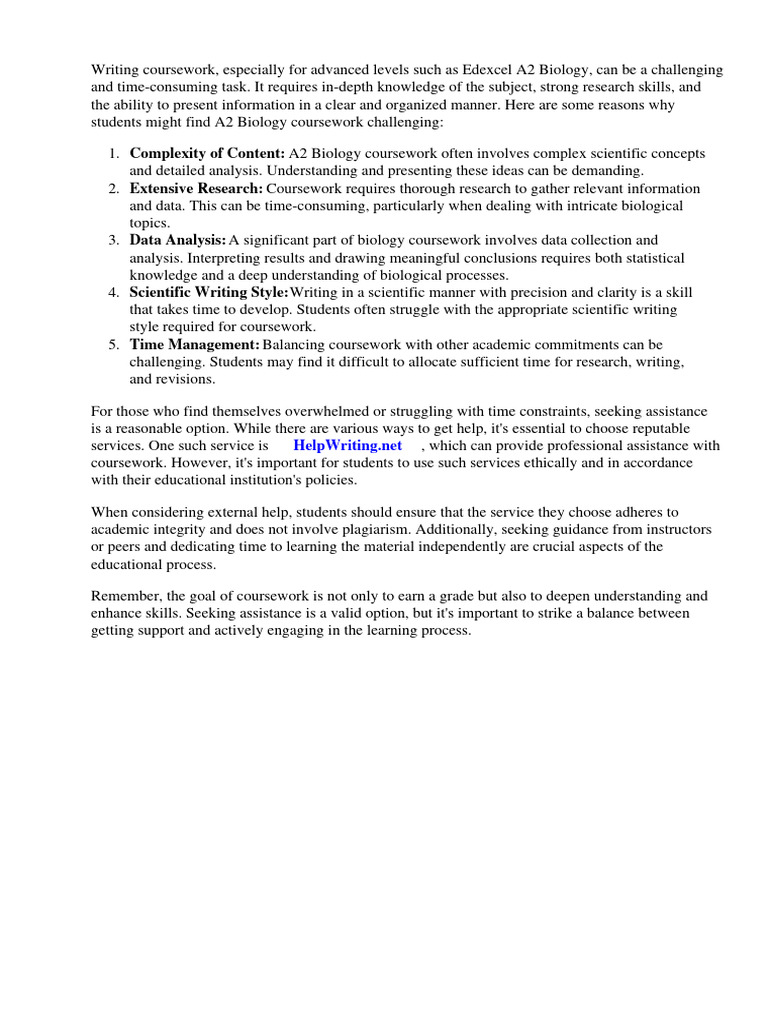 Ideas For Edexcel A2 Biology Coursework | PDF | Gce Advanced Level ...