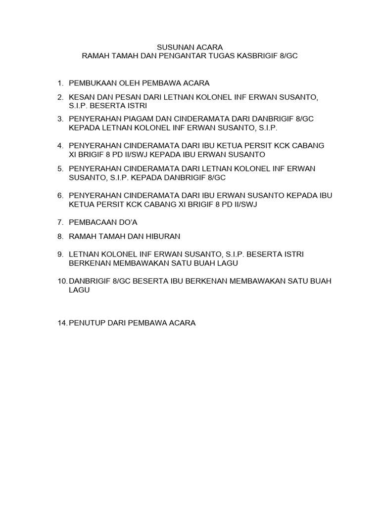 Acara Pengantar Tugas Kasbrigif 8/GC | PDF