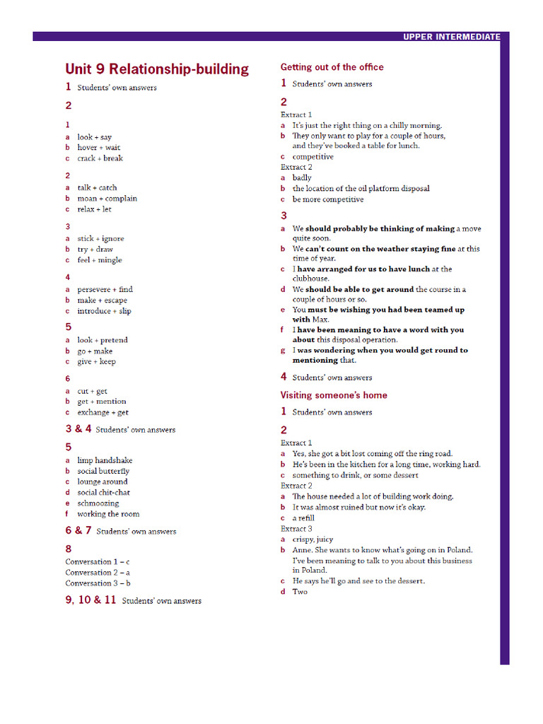 Week 02 Unit 9 Relationship Building ANSWER KEY | PDF