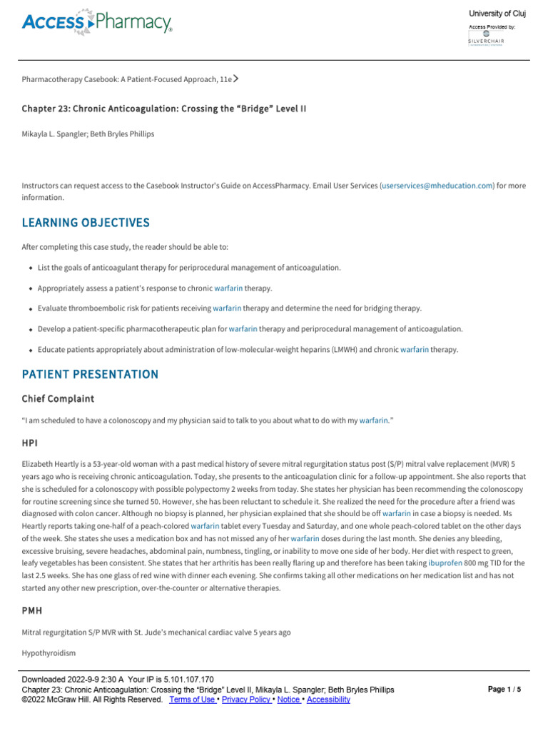 Chapter 23 - Chronic Anticoagulation - Crossing The "Bridge" Level II ...