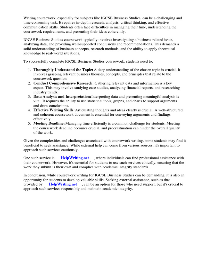 Igcse Business Studies Coursework Example | PDF | Textbook | Linked In