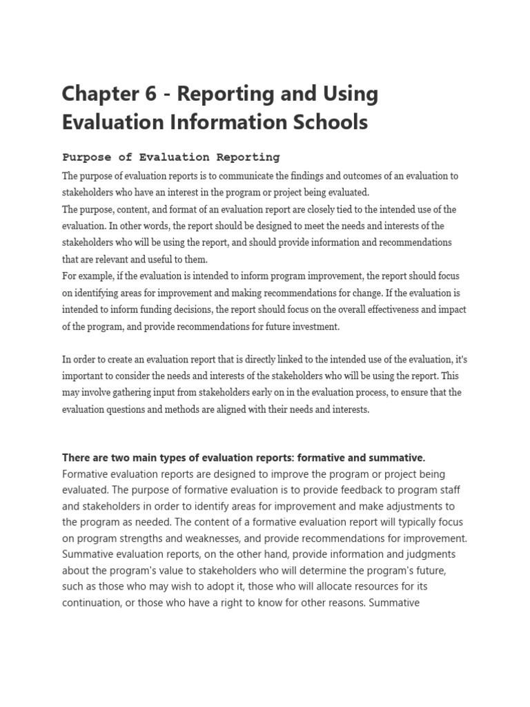 Chapter 6 - Reporting and Using Evaluation Information Schools | PDF | Evaluation | Data Analysis