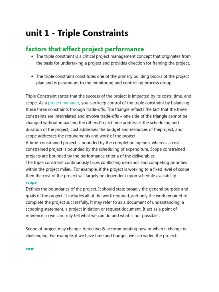 Unit 1 - Triple Constraints | PDF | Educational Assessment ...