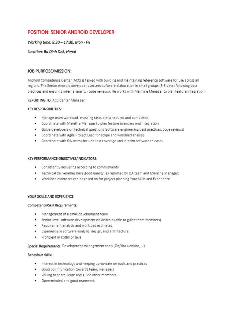 JD - SR Android Engineer | PDF | Android (Operating System) | Software JD - SR Android Engineer | PDF | Android (Operating System) | Software