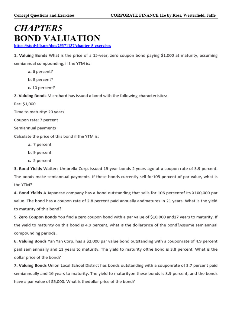 Chapter 5 Exercises | PDF | Bonds (Finance) | Yield (Finance)