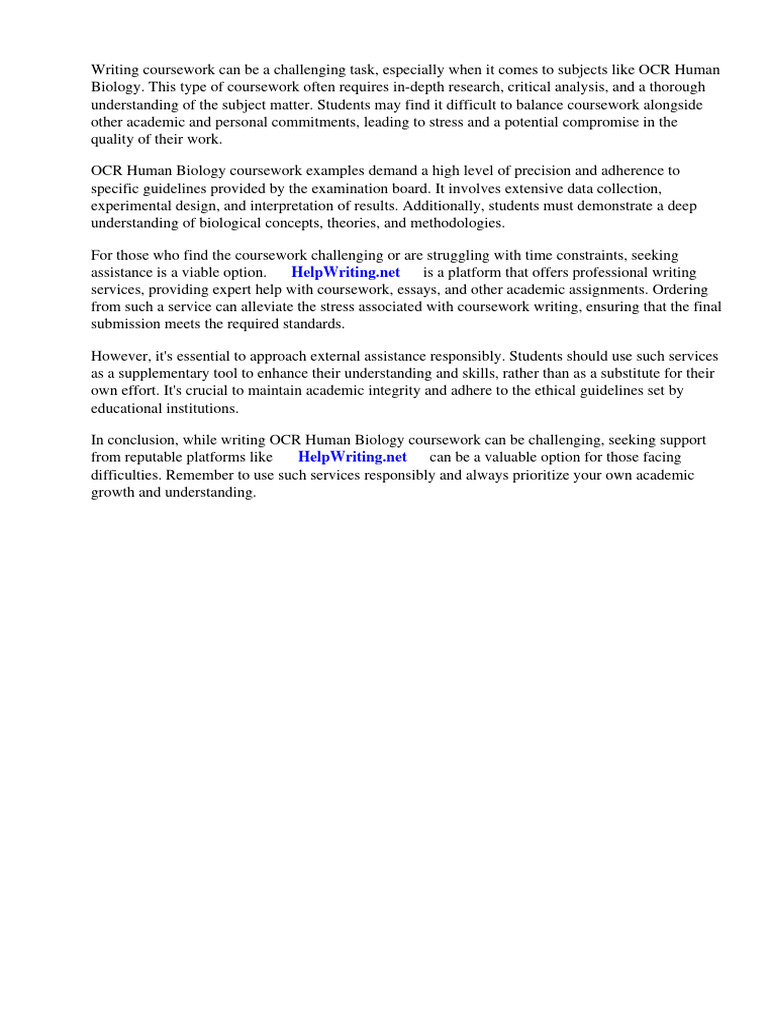 Ocr Human Biology Coursework Examples Pdf Facebook Linked In 1009