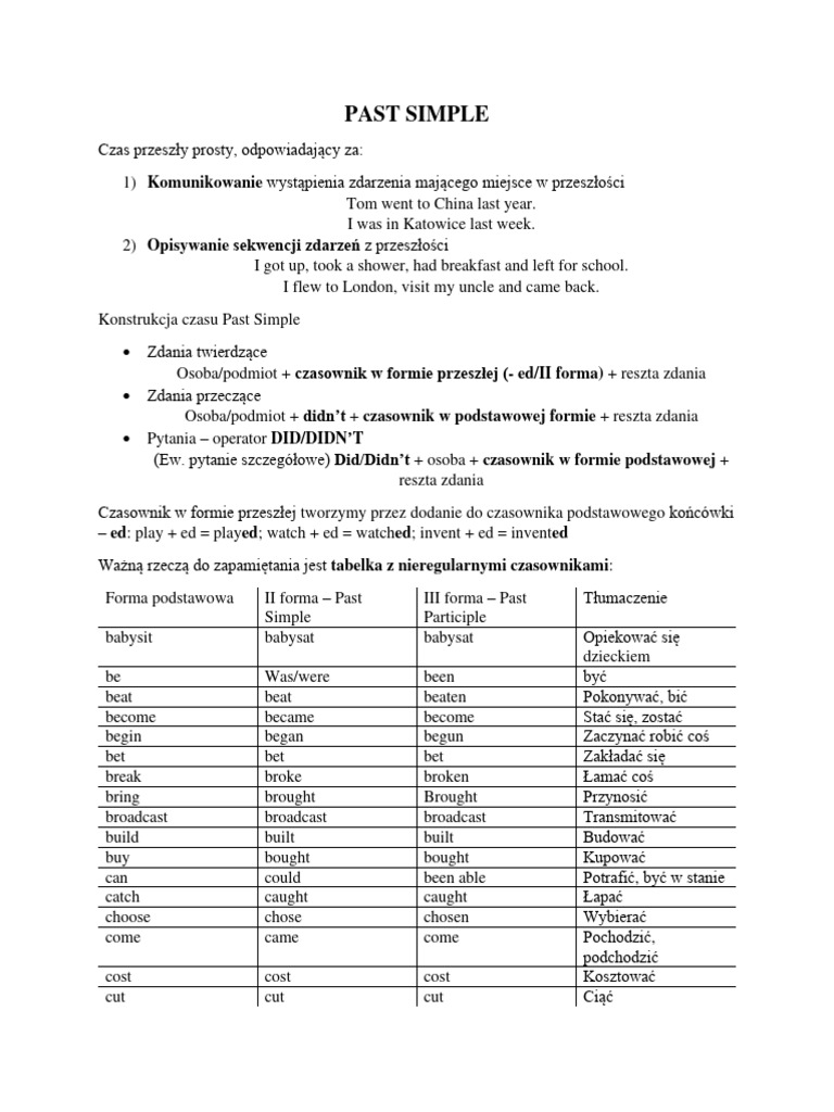 Past Simple (Automatycznie Odzyskany) | PDF