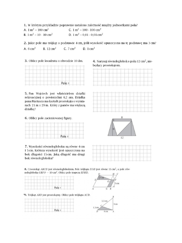 Pola Wielokątów Dla Klasy 5 | PDF