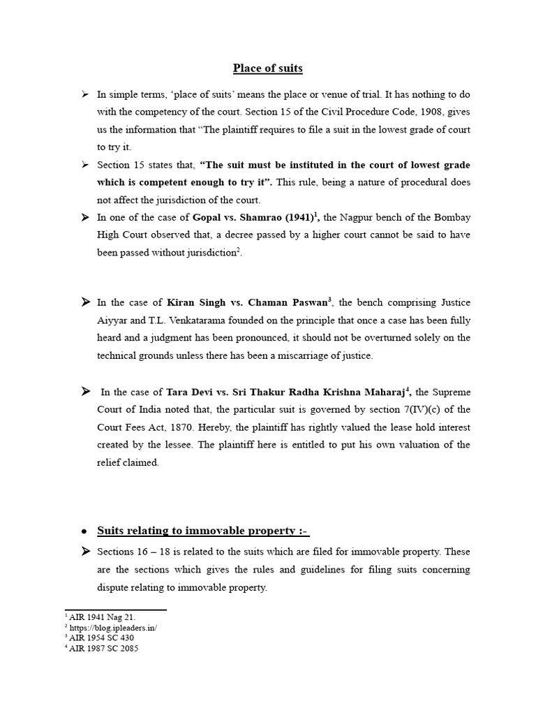 Place of Suits | PDF | Lawsuit | Real Property