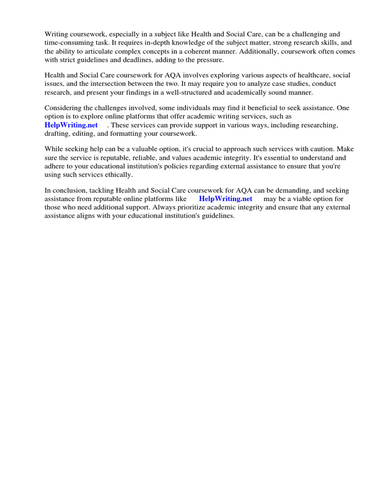 Health And Social Care Coursework Aqa Pdf Gce Advanced Level