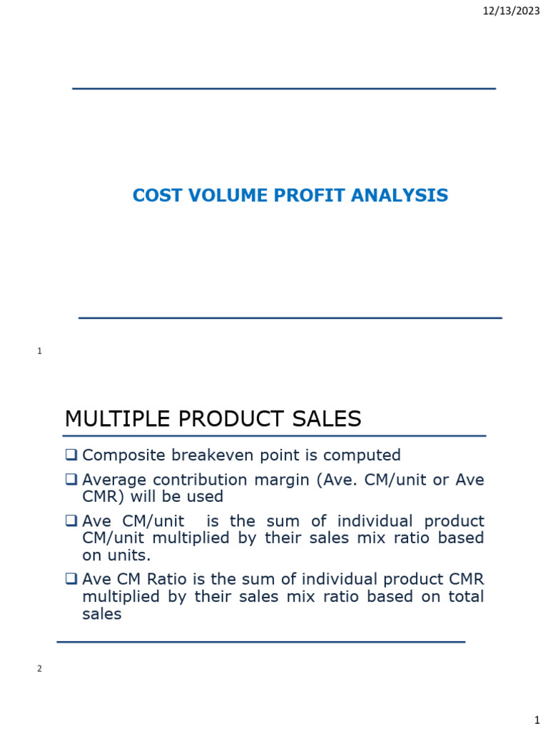 Cost Volume Profit Analysis Guide Pdf Financial Markets Financial
