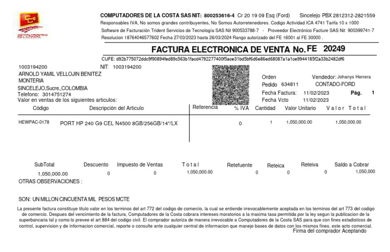 Factura Electrónica NIT 900399741 | PDF | Factura | Industrias de servicio