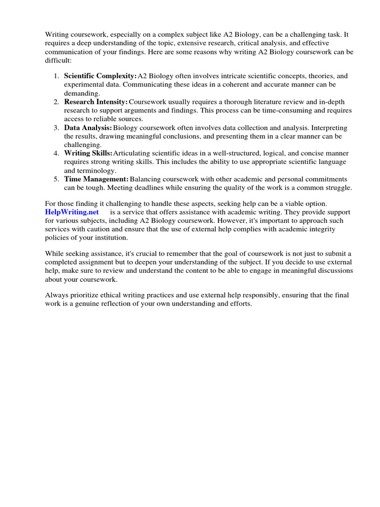 A2 Biology Coursework Sample | PDF | Gce Advanced Level (United Kingdom ...