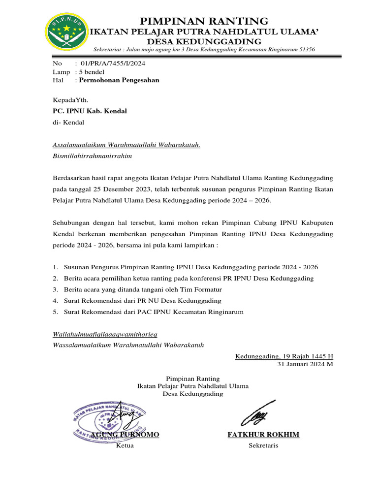 Pengajuan SP PR. IPNU Kedunggading | PDF | Karier & Perkembangan