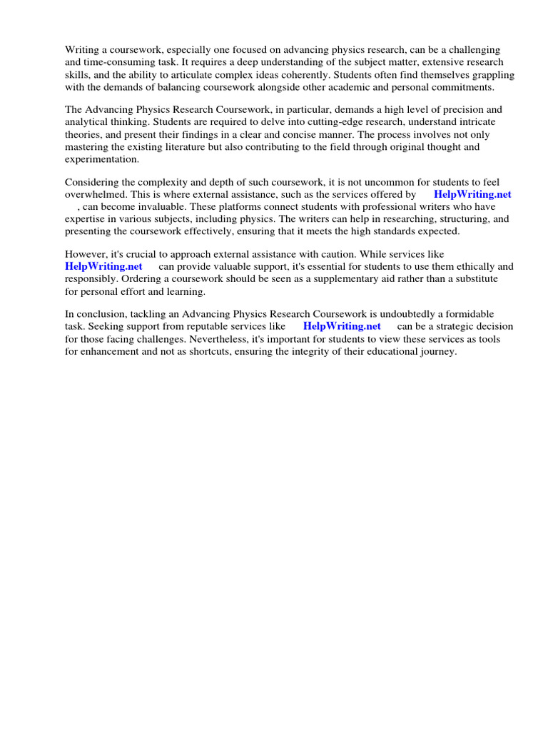 Advancing Physics Research Coursework | PDF