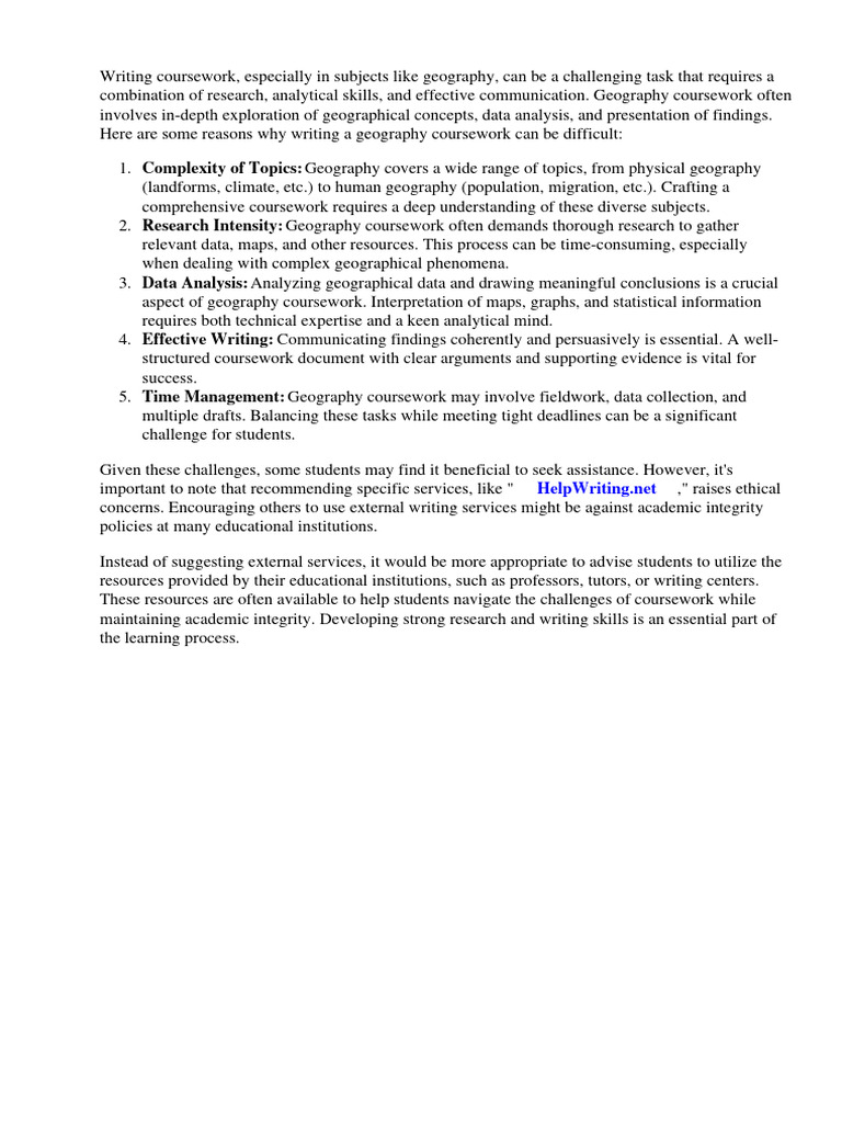 Geography Coursework Writing Guide | PDF | Geography | Tourism