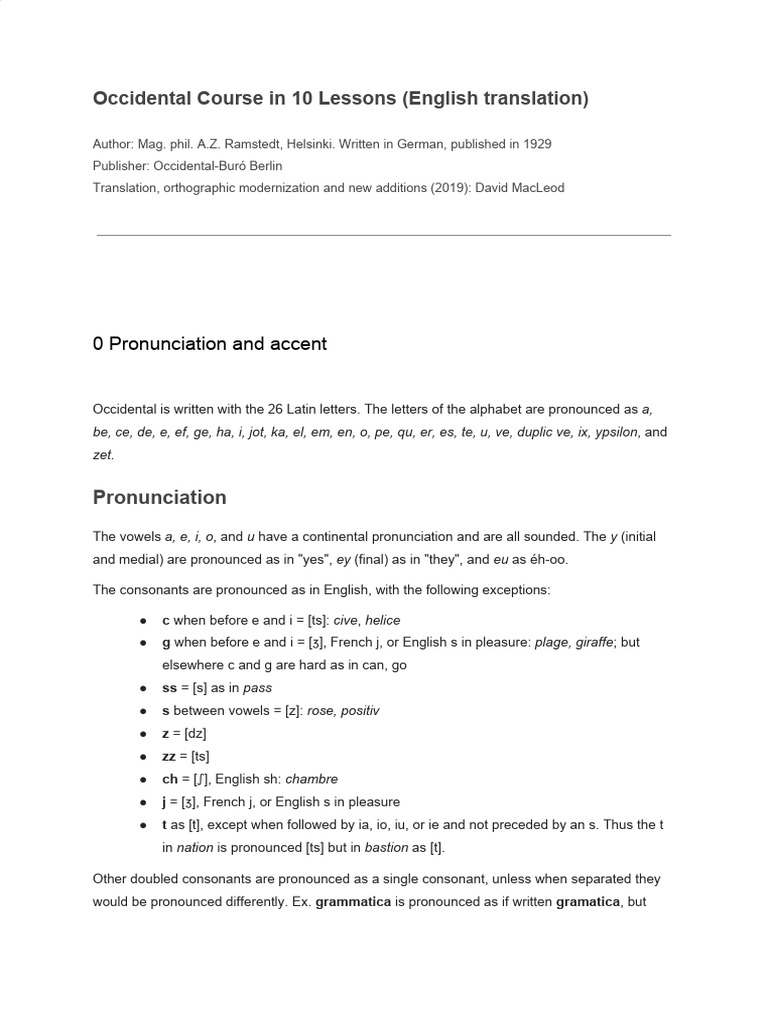Occidental Language Guide | PDF | Perfect (Grammar) | Stress (Linguistics)