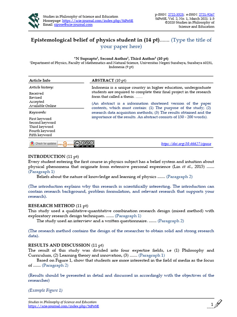 Template Scie-Journal SiPoSE | PDF | Science | Knowledge