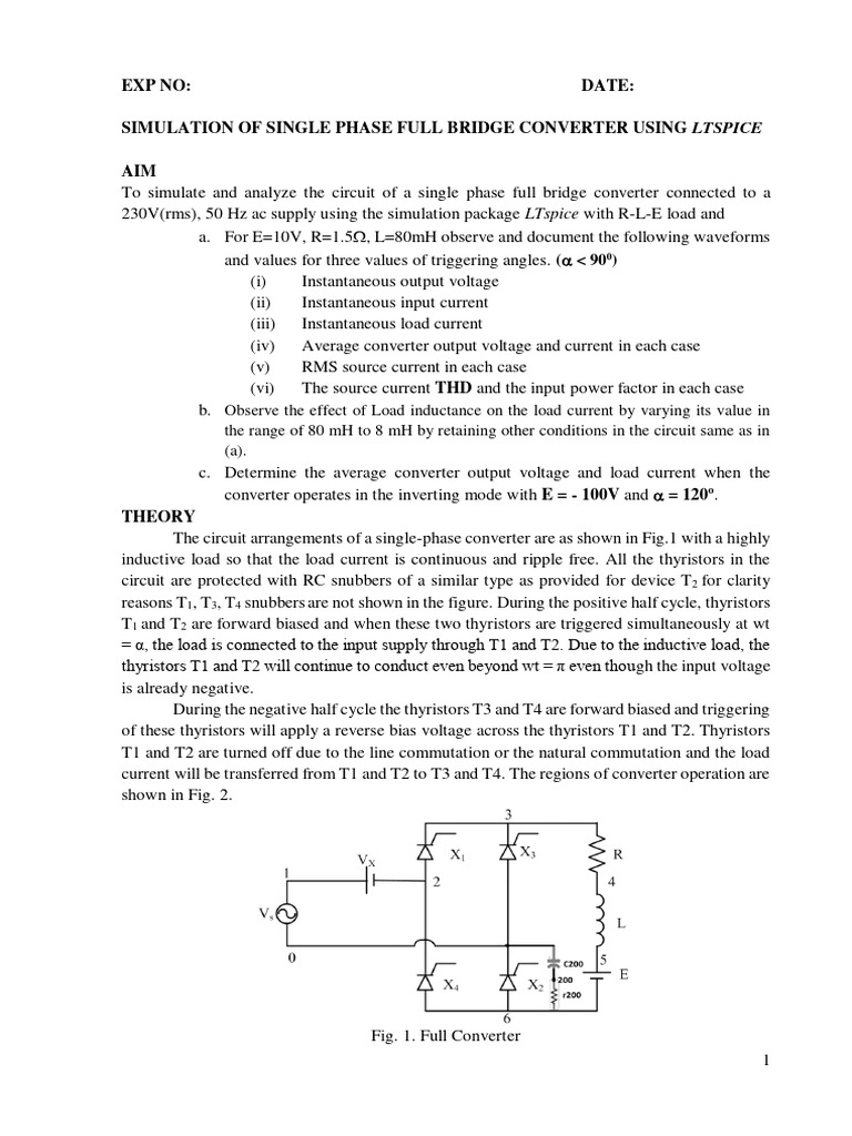 Simulation of Single Phase Full Bridge Converter Using LTspice | PDF | Electrical Network | Spice
