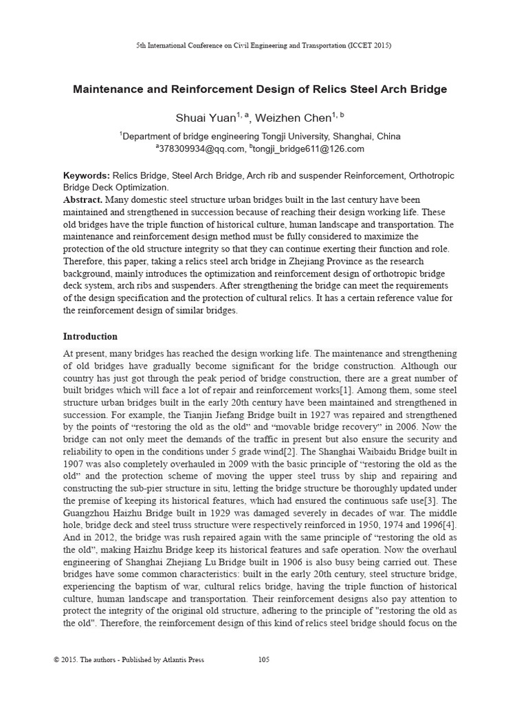 Maintenance and Reinforcement Design of Relics Steel Arch Bridge | PDF ...