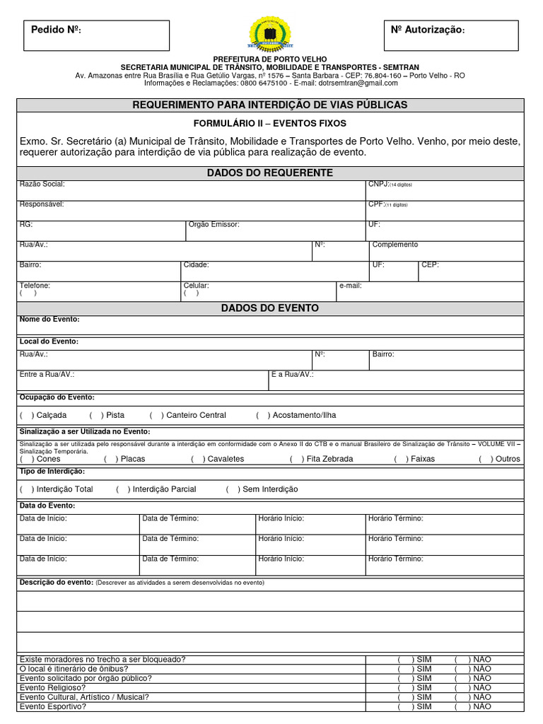 Formulario II Eventos Fixos 2 | PDF