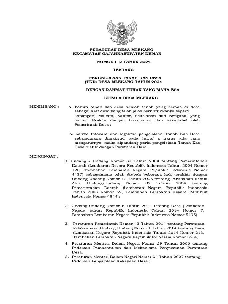 Perdes - Lelang - Tanah - Kas - Desa - 2024 | PDF