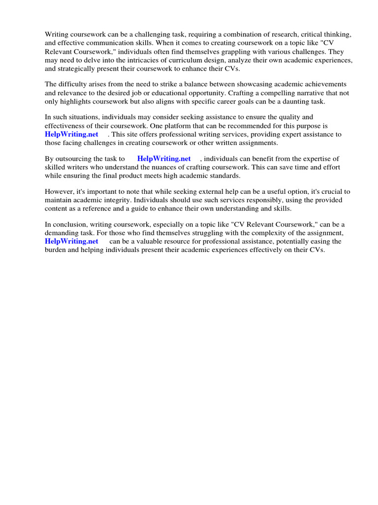 CV Relevant Coursework | PDF | Résumé | Experience