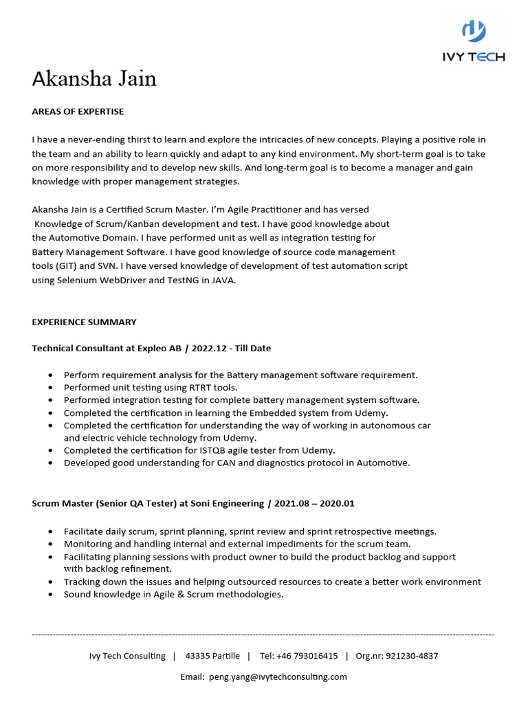 Akansha CV | Download Free PDF | Selenium (Software) | Scrum (Software Development)